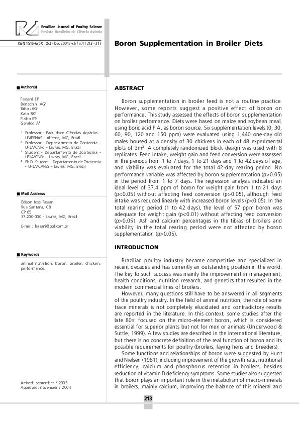 (PDF) Boron supplementation in broiler diets