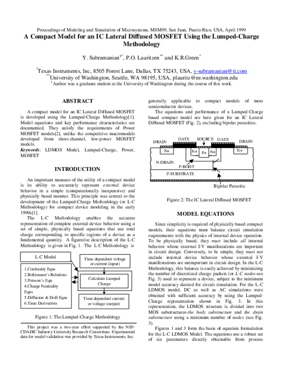 (PDF) A Compact Model for an IC Lateral Diffused MOSFET Using the ...