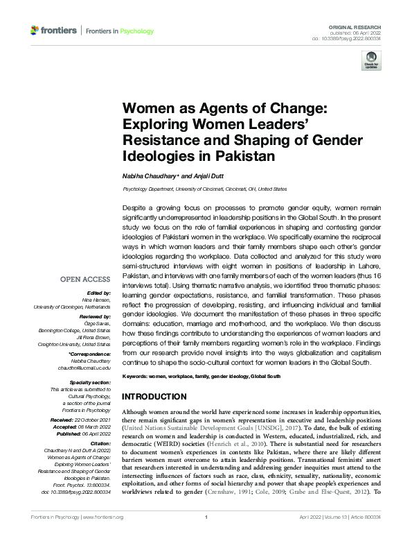 (PDF) Women as Agents of Change: Exploring Women Leaders’ Resistance ...