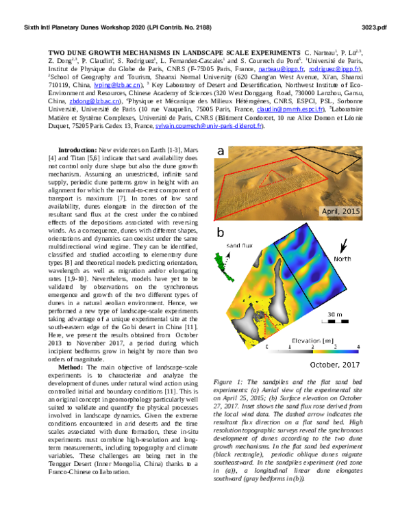 (PDF) TWO DUNE GROWTH MECHANISMS IN LANDSCAPE SCALE EXPERIMENTS C. Narteau