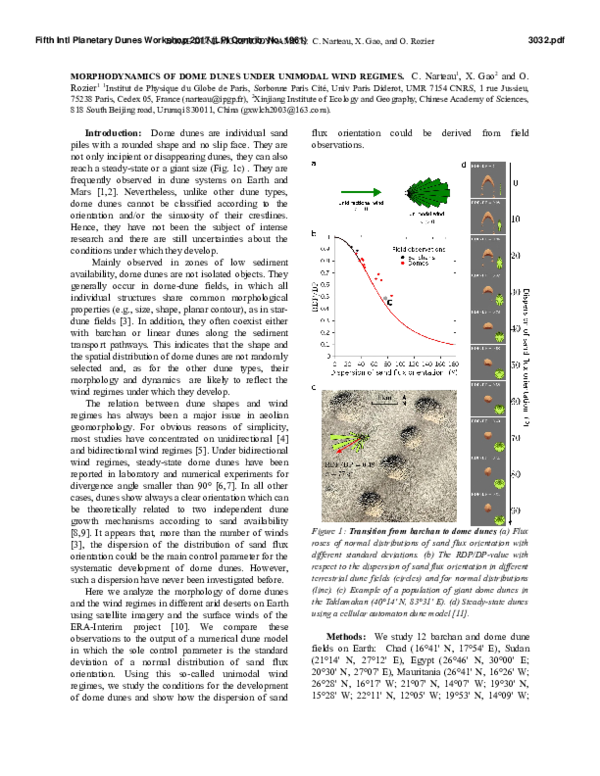 (PDF) Morphodynamics of Dome Dunes Under Unimodal Wind Regimes | Clement Narteau - Academia.edu