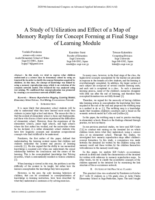 (PDF) A Study of Utilization and Effect of a Map of Memory Replay for Concept Forming at Final ...