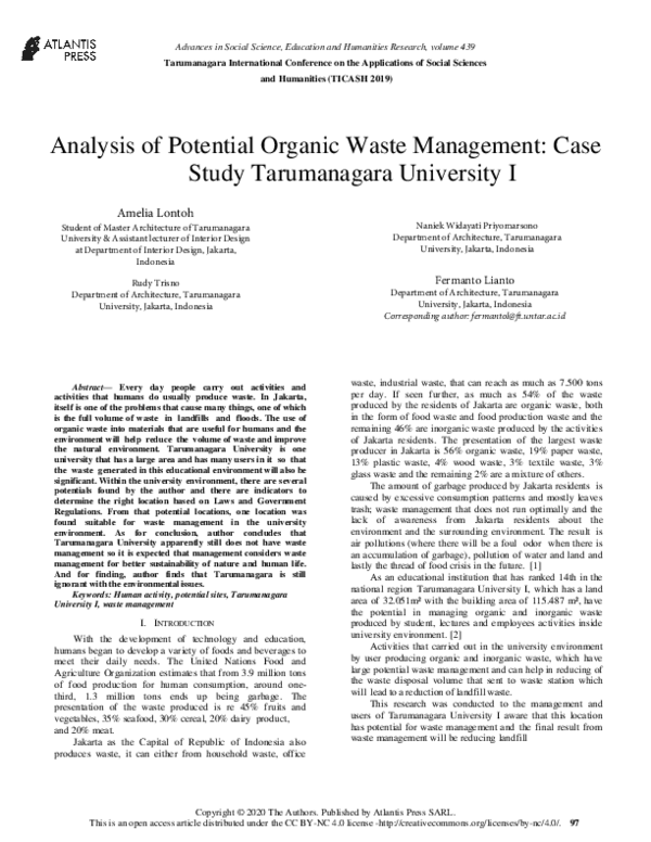 (PDF) Analysis of Potential Organic Waste Management: Case Study ...