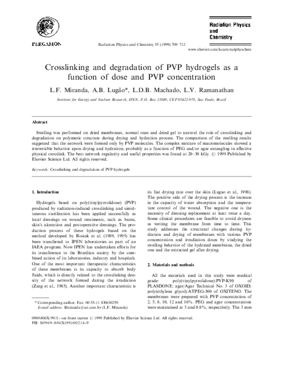 (PDF) PVP Hydrogel Properties: Crosslinking and Degradation