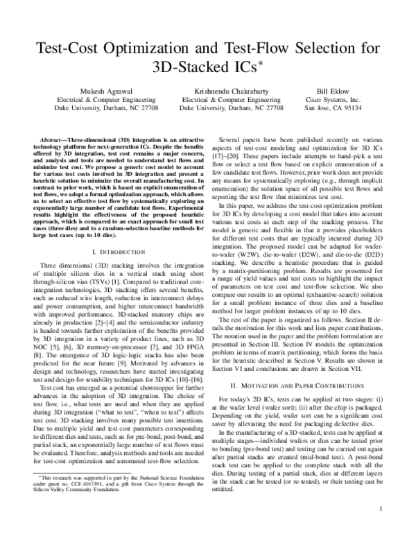 (PDF) Test-cost optimization and test-flow selection for 3D-stacked ICs