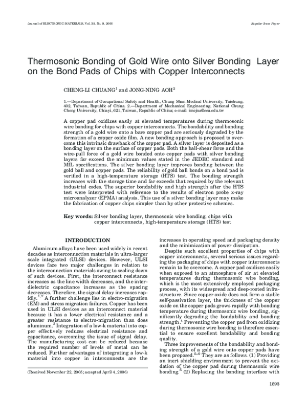 (PDF) Thermosonic bonding of gold wire onto silver bonding layer on the ...