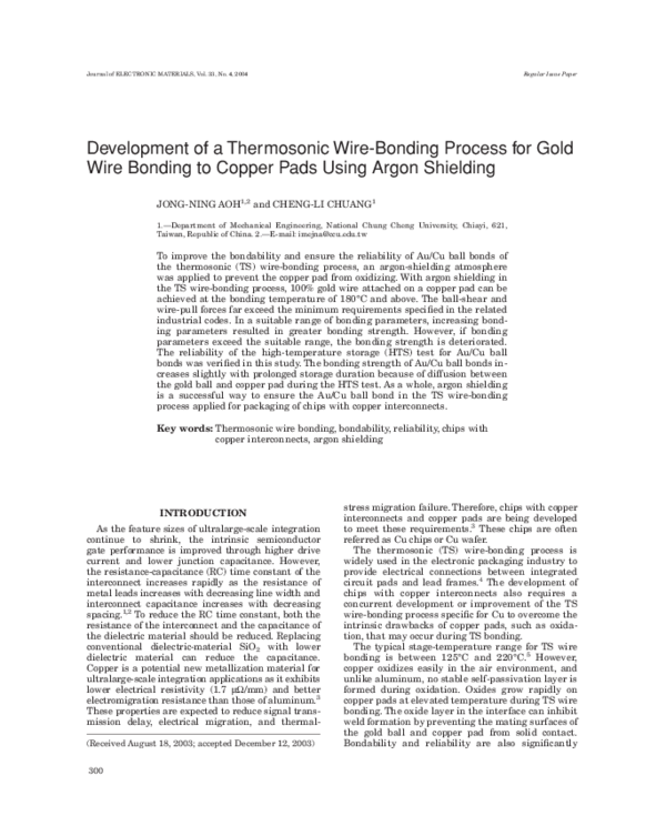 (PDF) Development of a thermosonic wire-bonding process for gold wire ...