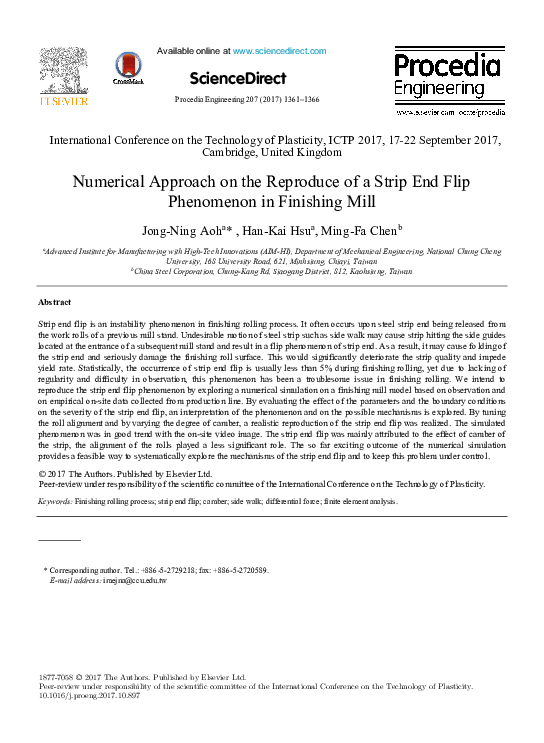 (PDF) Numerical Approach on the Reproduce of a Strip End Flip ...