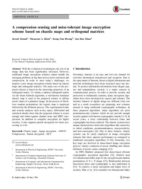 A compression sensing and noise-tolerant image encryption scheme based on chaotic maps and ...