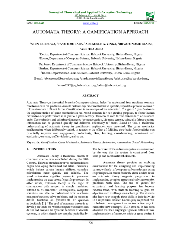 Pdf Automata Theory A Gamification Approach