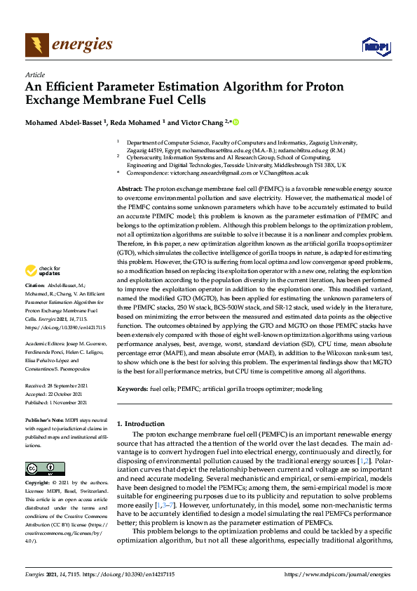 (PDF) An Efficient Parameter Estimation Algorithm for Proton Exchange Membrane Fuel Cells
