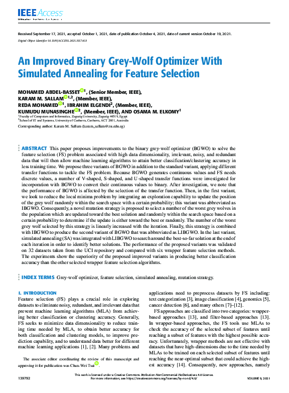 (PDF) An Improved Binary Grey-Wolf Optimizer With Simulated Annealing for Feature Selection