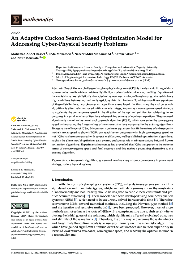 Pdf An Adaptive Cuckoo Search Based Optimization Model For Addressing Cyber Physical Security