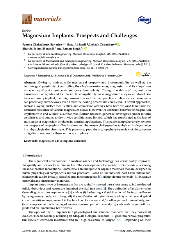 (PDF) Magnesium Implants: Prospects and Challenges