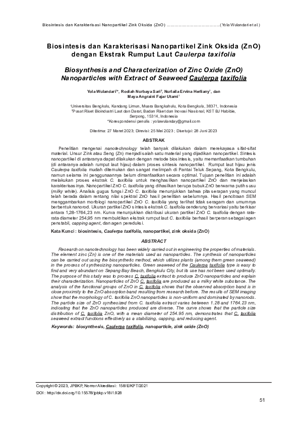 (PDF) Biosintesis Dan Karakterisasi Nanopartikel Zink Oksida (ZnO ...