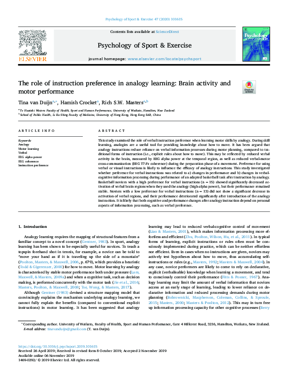 (PDF) The role of instruction preference in analogy learning: Brain activity and motor performance