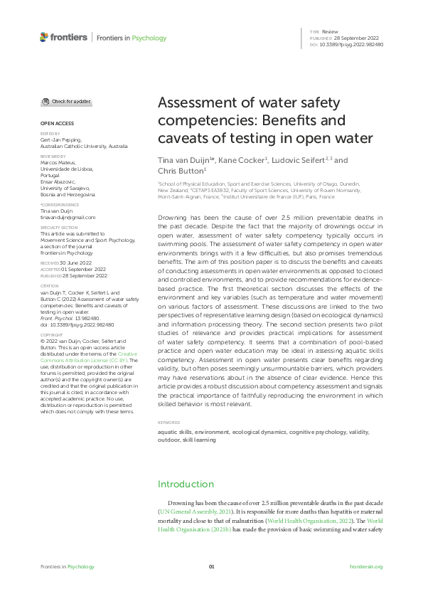 (PDF) Assessment of water safety competencies: Benefits and caveats of ...