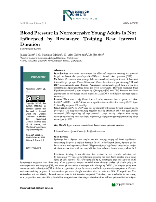(PDF) Blood Pressure in Normotensive Young Adults Is Not Influenced by ...
