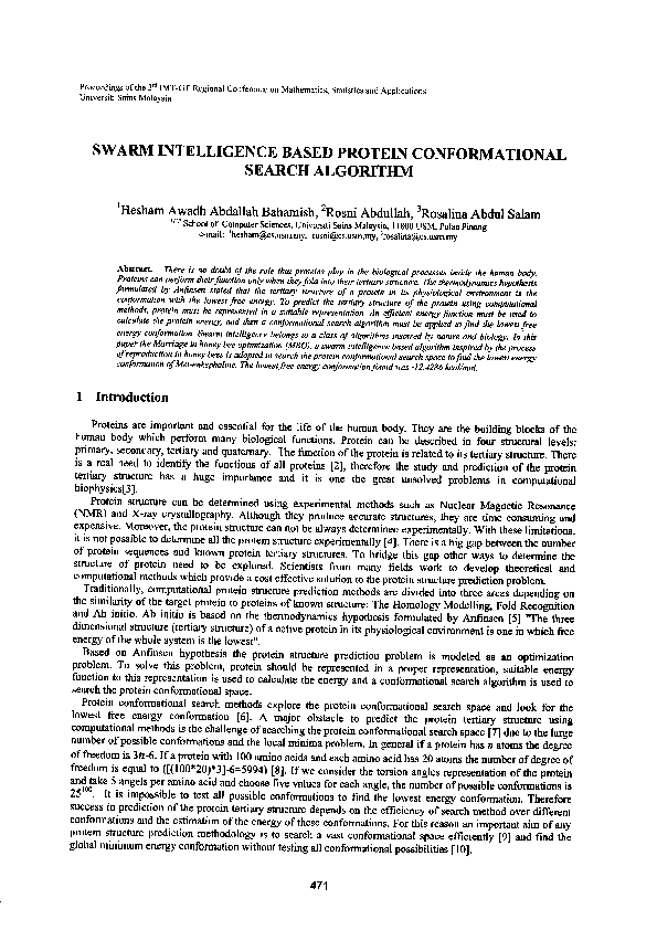 (PDF) Swarm Intelligence Based Protein Conformational Search Algorithm