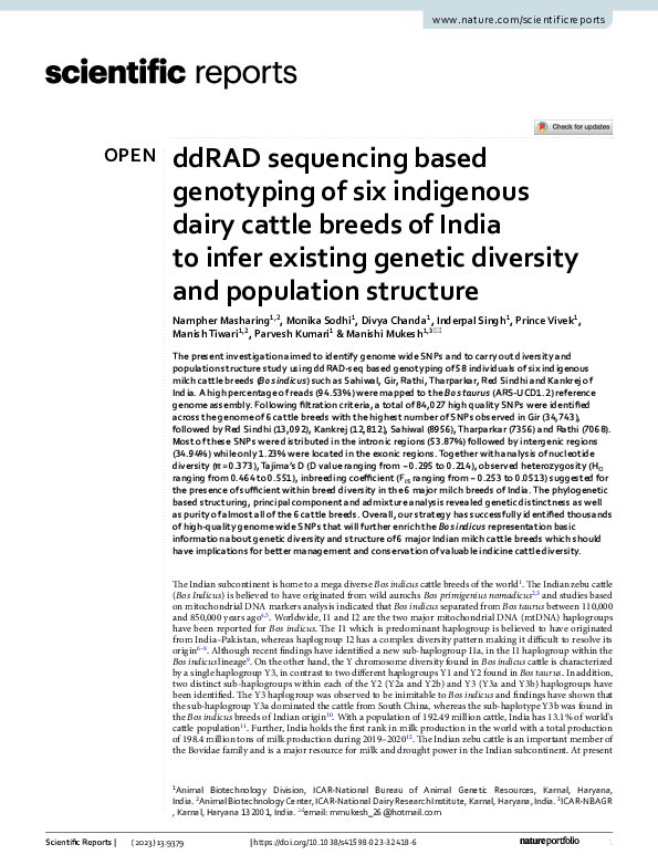 (PDF) ddRAD sequencing based genotyping of six indigenous dairy cattle ...