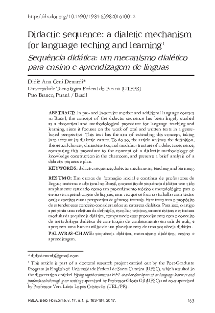 (PDF) Didactic Sequence: A Dialetic Mechanism for Language Teaching and Learning
