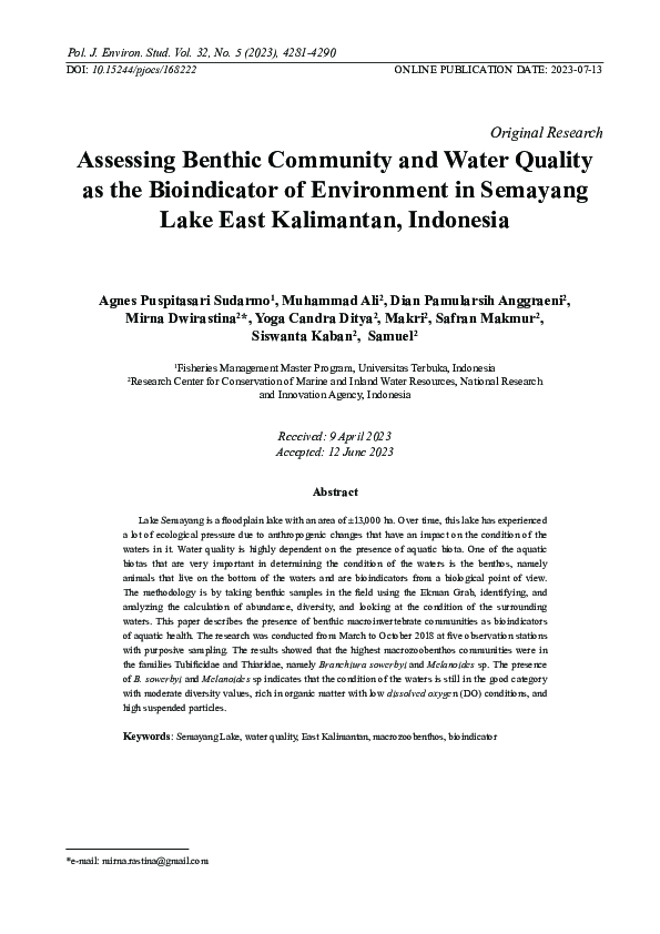 (PDF) Assessing Benthic Community and Water Quality as the Bioindicator ...