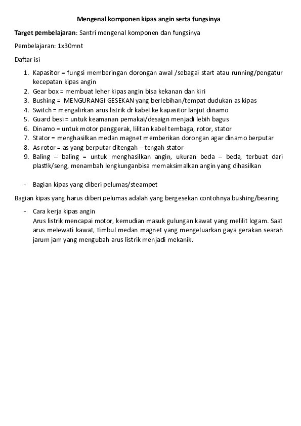 (DOC) Mengenal komponen kipas angin serta fungsinya Target pembelajaran ...