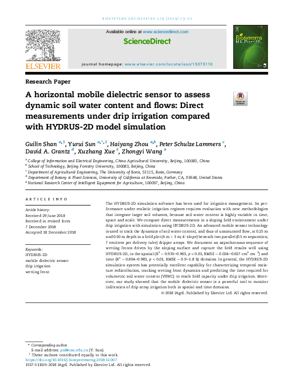 (PDF) A horizontal mobile dielectric sensor to assess dynamic soil water content and flows ...