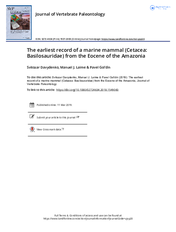 (PDF) The earliest record of a marine mammal (Cetacea: Basilosauridae ...