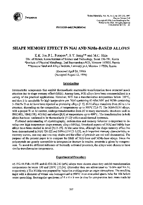 (PDF) Shape memory effect in NiAl and NiMn-based alloys