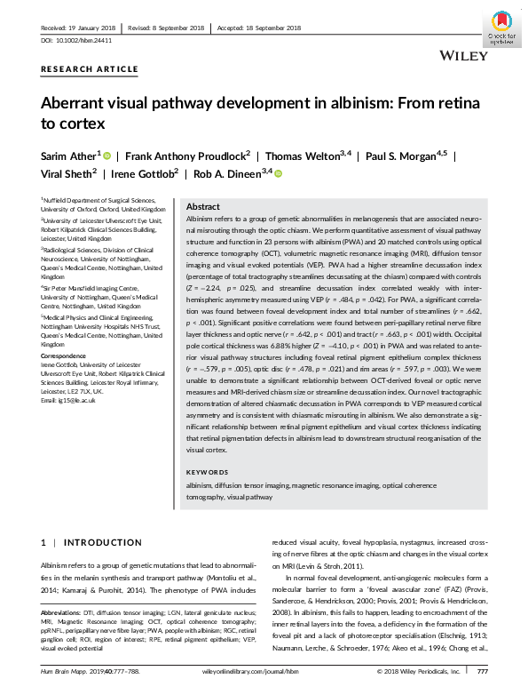 (PDF) Aberrant visual pathway development in albinism: From retina to ...