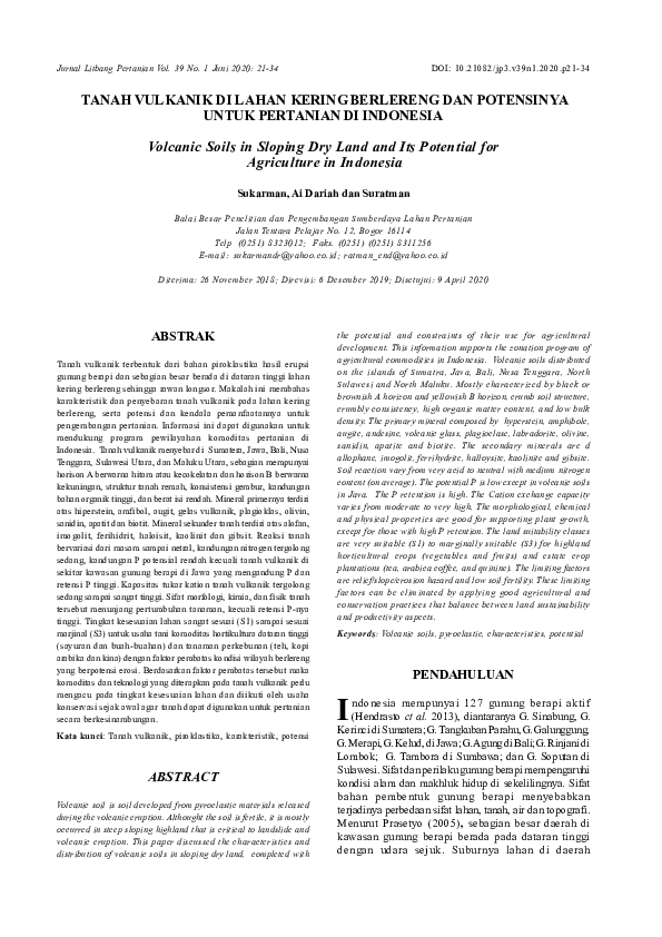 (PDF) TANAH VULKANIK DI LAHAN KERING BERLERENG DAN POTENSINYA UNTUK ...