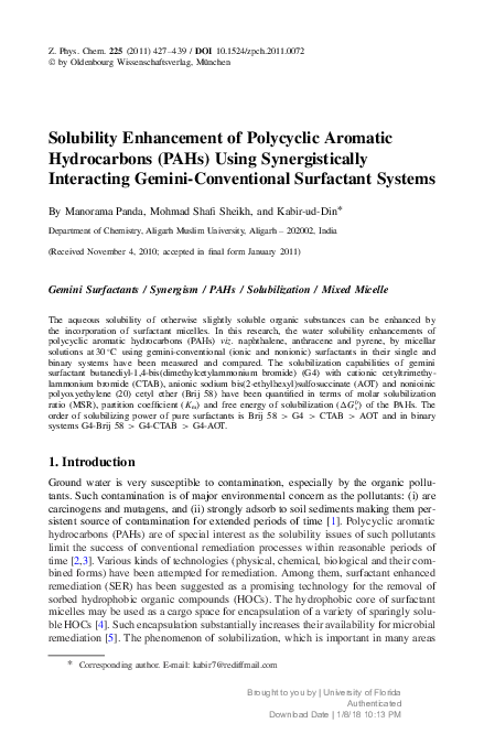 (PDF) Solubility Enhancement of Polycyclic Aromatic Hydrocarbons (PAHs) Using Synergistically ...