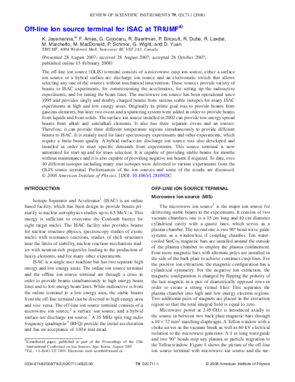 (PDF) Off-line ion source terminal for ISAC at TRIUMF