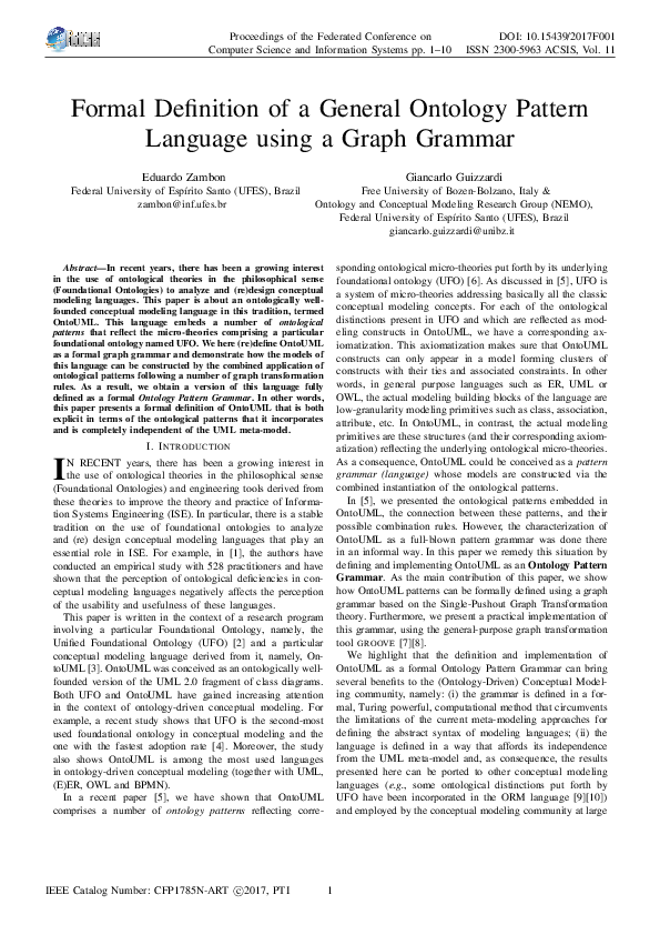 (PDF) Formal Definition of a General Ontology Pattern Language using a Graph Grammar