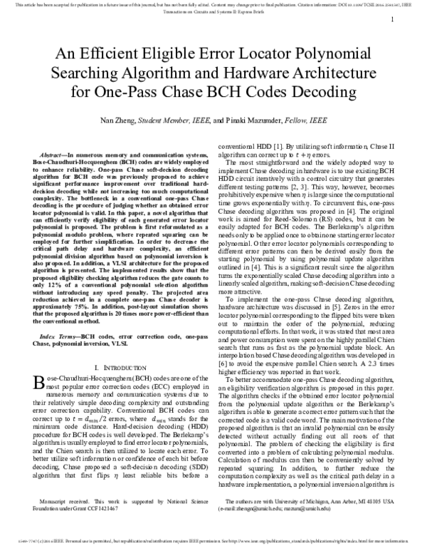 (PDF) An Efficient Eligible Error Locator Polynomial Searching Algorithm and Hardware ...