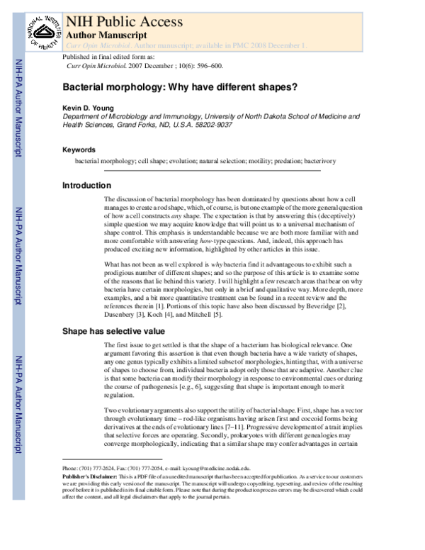 (PDF) Bacterial morphology: why have different shapes?