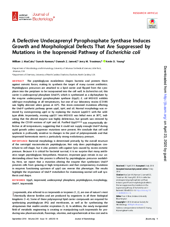 (PDF) A Defective Undecaprenyl Pyrophosphate Synthase Induces Growth ...