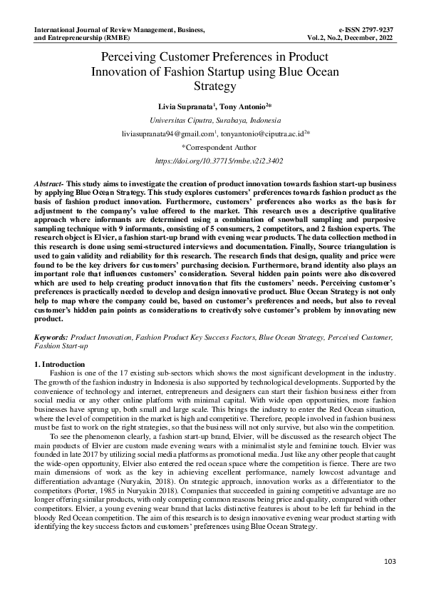 (PDF) Perceiving Customer Preferences in Product Innovation of Fashion Startup using Blue Ocean ...