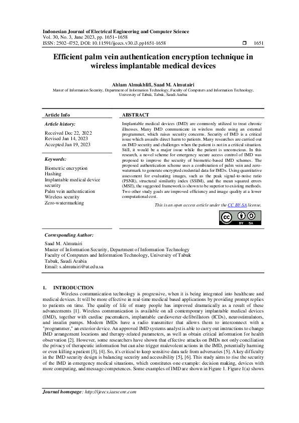 (PDF) Efficient palm vein authentication encryption technique in wireless implantable medical ...