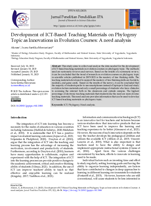 (PDF) Development of ICT-Based Teaching Materials on Phylogeny Topic as Innovations in Evolution ...