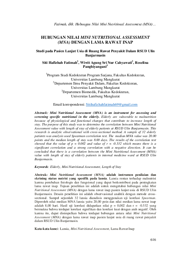 (PDF) Hubungan Nilai Mini Nutritional Assessment (Mna) Dengan Lama Rawat Inap