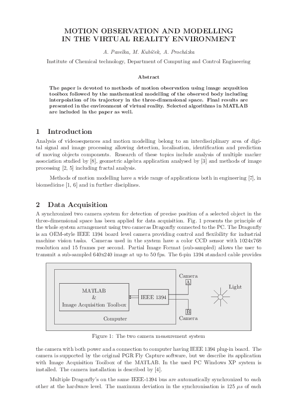 (PDF) Motion Observation and Modelling in the Virtual Reality Environment