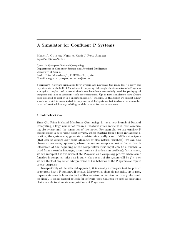 (PDF) A simulator for confluent P systems