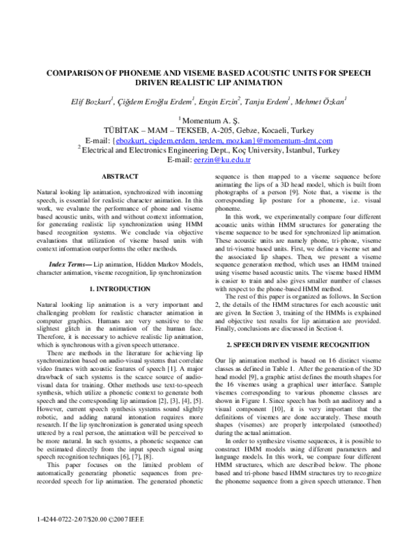 (PDF) Comparison of Phoneme and Viseme Based Acoustic Units for Speech Driven Realistic lip ...