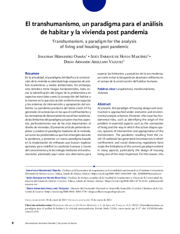 (PDF) El transhumanismo, un paradigma para el análisis de habitar y la vivienda post pandemia ...
