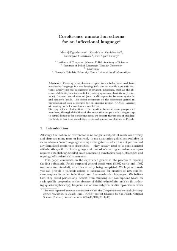 (PDF) Coreference Annotation Schema for an Inflectional Language
