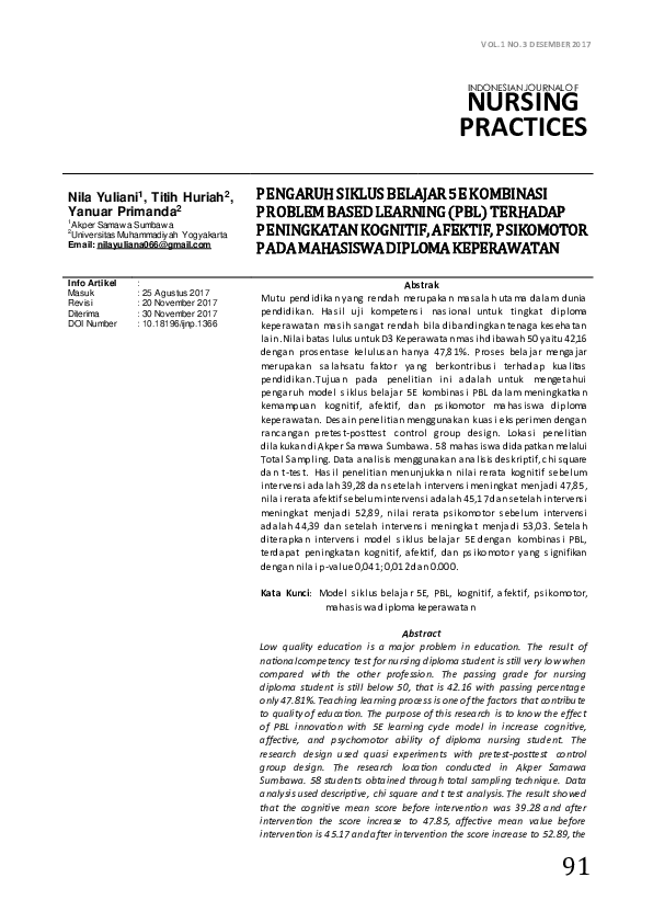 (PDF) Pengaruh Siklus Belajar 5E Kombinasi Problem Based Learning (PBL ...