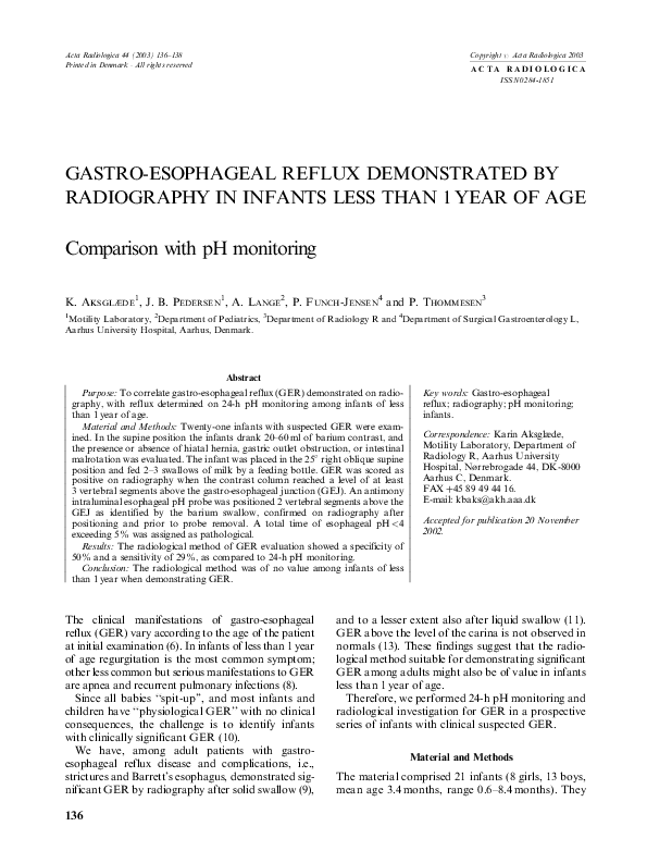 (PDF) Gastro-Esophageal Reflux Demonstrated by Radiography in Infants ...