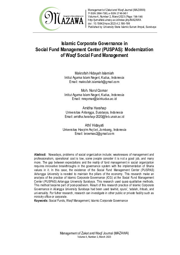 (PDF) Islamic Corporate Governance in Social Fund Management Center (PUSPAS): Modernization of ...